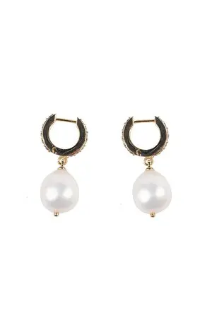 KENNETH JAY LANE Pearl Drop Hoop Earrings - White