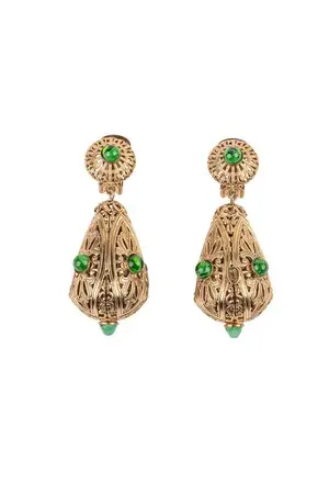 KENNETH JAY LANE Emerald Filigree Clip Earrings - Gold