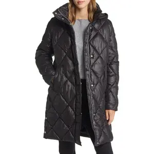 Sam Edelman Longline Hooded Quilted Puffer Jacket - Black