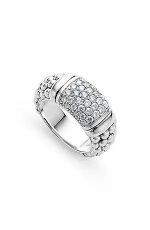 Lagos Signature Caviar Pavé Diamond Band Ring - Silver Diamond