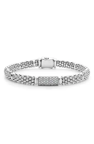 Lagos Signature Caviar Pavé Diamond Bracelet - Silver Diamond