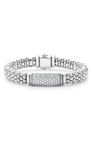 Lagos Signature Caviar Pavé Diamond Rope Bracelet - Silver Diamond