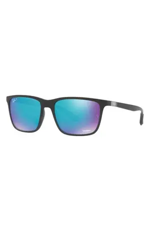 Ray-ban 58mm Mirrored Polarized Rectangle Sunglasses - Matte Black