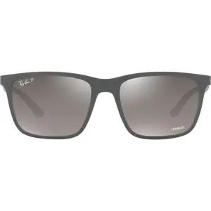 Ray-ban 58mm Mirrored Polarized Rectangle Sunglasses - Matte Grey