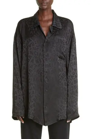 Balenciaga Logo Jacquard Silk Button-up Blouse