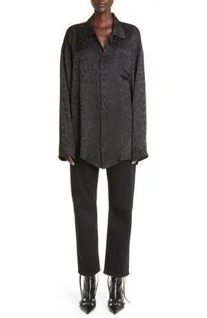 Balenciaga Logo Jacquard Silk Button-up Blouse