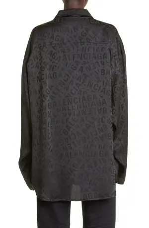 Balenciaga Logo Jacquard Silk Button-up Blouse