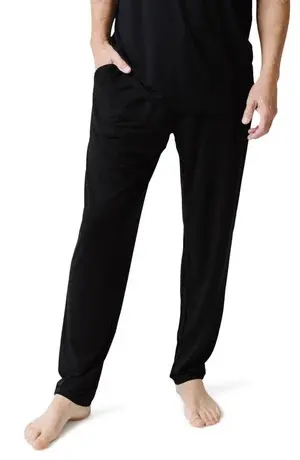 Cozy Earth Tie Waist Stretch Knit Pajama Pants - Black