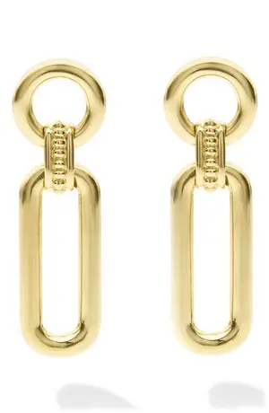 Lagos Signature Caviar Smooth Link Drop Earrings - Gold