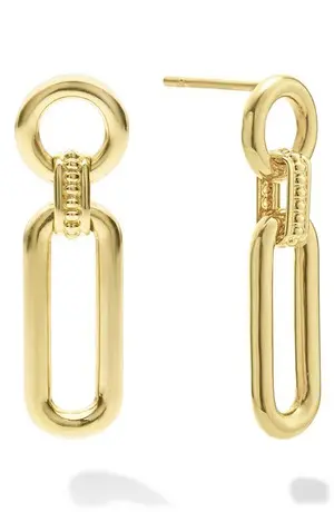 Lagos Signature Caviar Smooth Link Drop Earrings - Gold