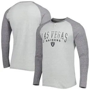 CONCEPTS SPORT Heather Las Vegas Raiders Ledger Raglan Long Sleeve Henley T-shirt - Gray