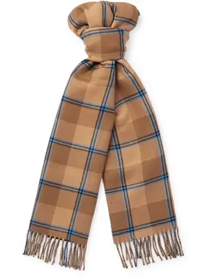 Gucci Fringed Logo-jacquard And Checked Wool Scarf