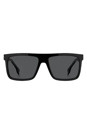 BOSS BOSS 59mm Polarized Rectangle Sunglasses Black / Gray Polarized