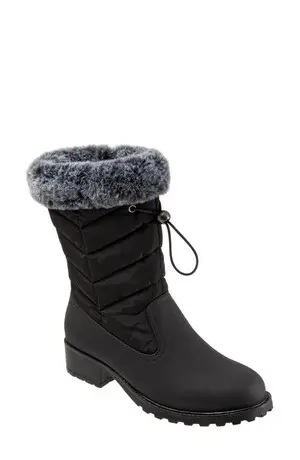 Trotters Bryce Faux Fur Trim Winter Boot - Black