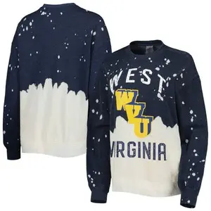 GAMEDAY COUTURE West Virginia Mountaineers Twice As Nice Faded Dip-dye Pullover Sweatshirt - Navy