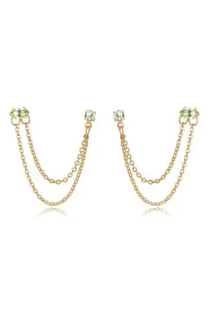 Ettika Double Piercing Chain Drop Earrings - Apple Green