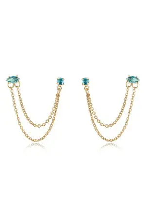 Ettika Double Piercing Chain Drop Earrings - Aqua