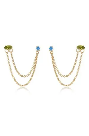 Ettika Double Piercing Chain Drop Earrings - Blue