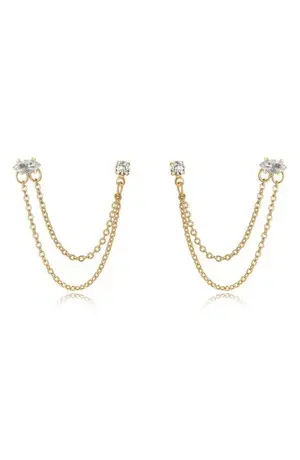 Ettika Double Piercing Chain Drop Earrings - Gold