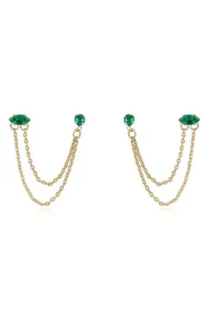 Ettika Double Piercing Chain Drop Earrings - Green