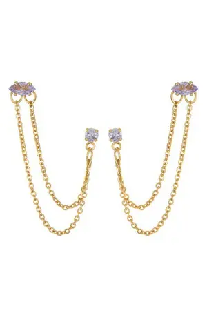 Ettika Double Piercing Chain Drop Earrings - Lavender