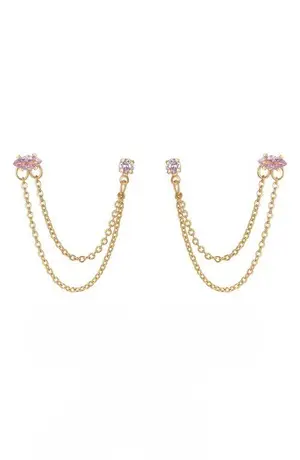 Ettika Double Piercing Chain Drop Earrings - Light Pink