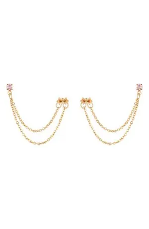 Ettika Double Piercing Chain Drop Earrings - Pink