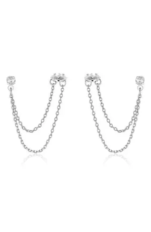 Ettika Double Piercing Chain Drop Earrings - Silver