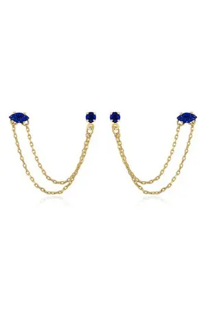 Ettika Double Piercing Chain Drop Earrings - Tanzanite