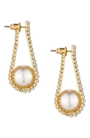 Ettika Pavé Crystal & Imitation Pearl Earrings - Gold