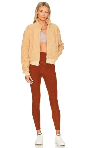 Beyond Yoga Brave The Elements Sherpa Bomber In Tan