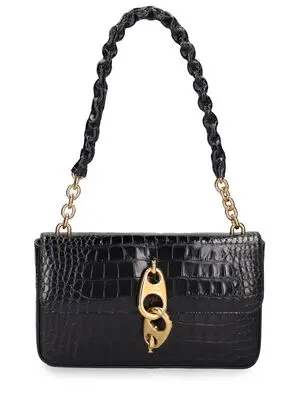 TOM FORD Medium Carine Croc Embossed Shoulder Bag - Black