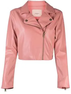 TWINSET Off-centre Zip Fastening Biker Jacket - Pink