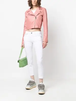 TWINSET Off-centre Zip Fastening Biker Jacket - Pink