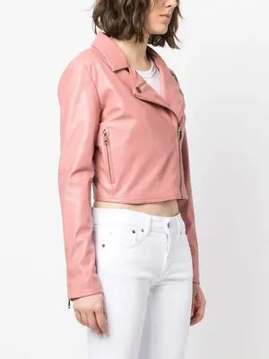 TWINSET Off-centre Zip Fastening Biker Jacket - Pink