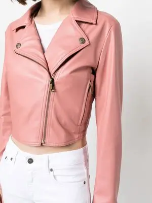 TWINSET Off-centre Zip Fastening Biker Jacket - Pink