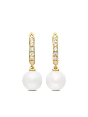 David Yurman 18kt Yellow Diamond And Pearl Hoop Earrings - Gold