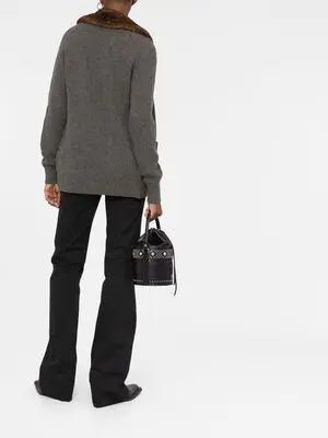 Saint Laurent Shearling-trim Ribbed Knit Coat