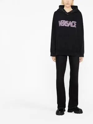 Versace Logo-print Studded Hoodie - Black