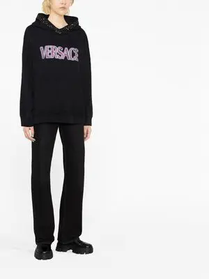 Versace Logo-print Studded Hoodie - Black