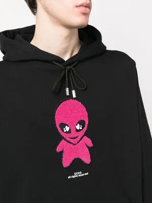Gcds Cotton Alien-patch Hoodie - Black