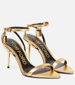 TOM FORD Padlock Metallic Leather Sandals - Gold