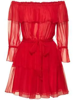 Gucci Cosmogonie Silk Chiffon Mini Dress - Red
