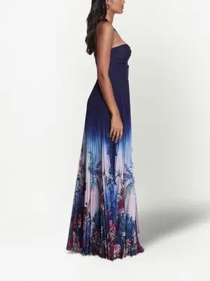 Marchesa Floral-print Pleated Gown