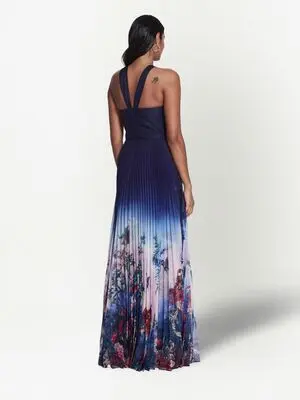Marchesa Floral-print Pleated Gown