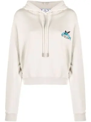 Off-White Cotton Embroidered Hoodie
