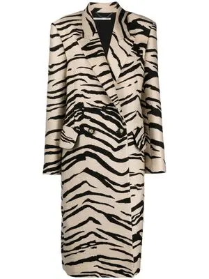 Stella McCartney Tiger Print Double-breasted Coat - Neutrals