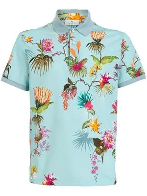 Etro Floral-print Cotton Polo Shirt - Blue