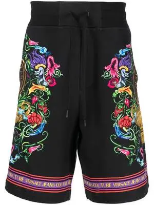 Versace Abstract-print Cotton Track Shorts - Black