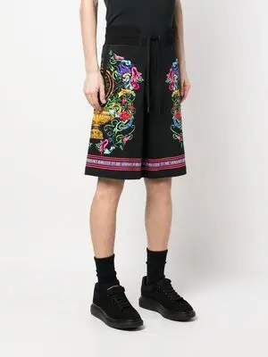 Versace Abstract-print Cotton Track Shorts - Black